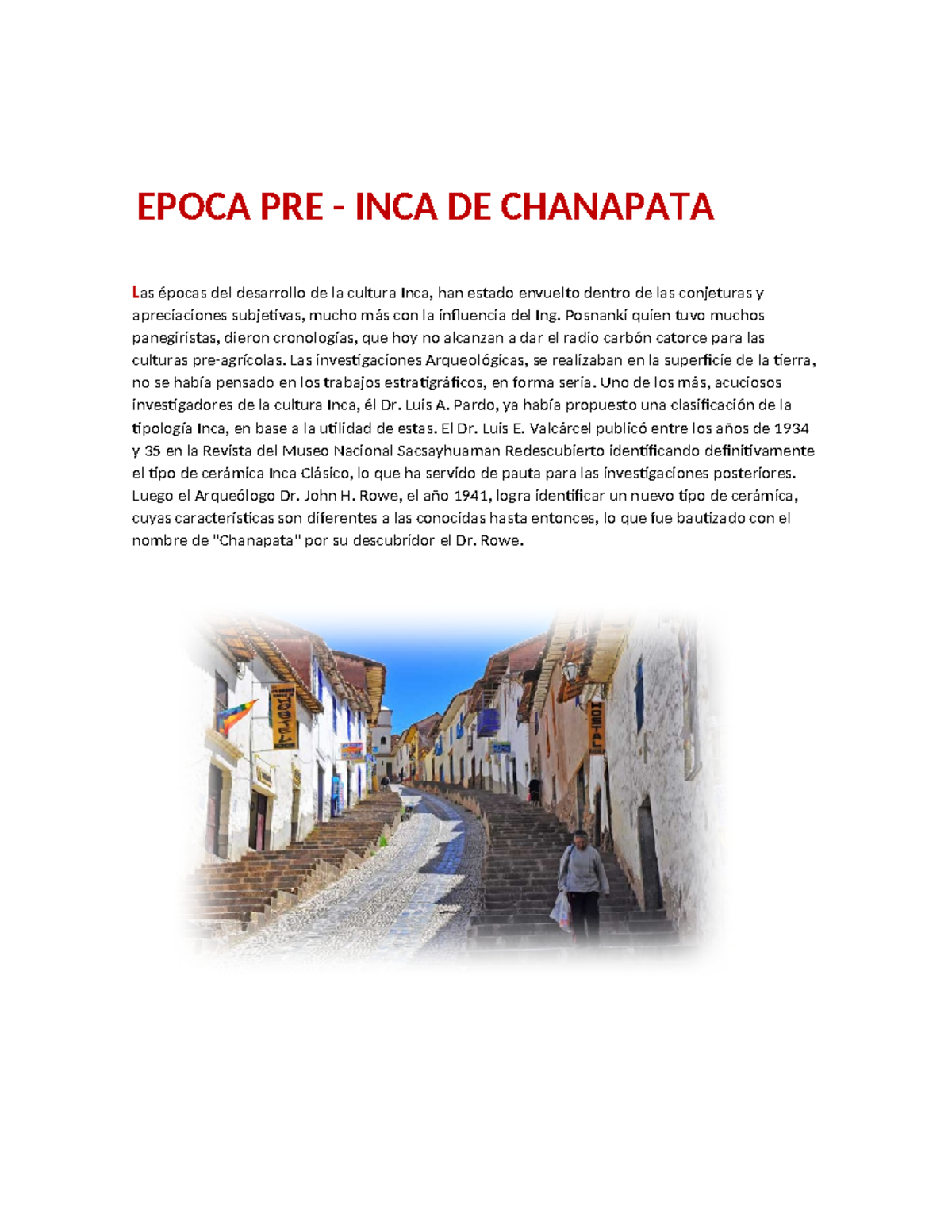 Epoca PRE INCA DE Chanapata - EPOCA PRE - INCA DE CHANAPATA Las épocas ...