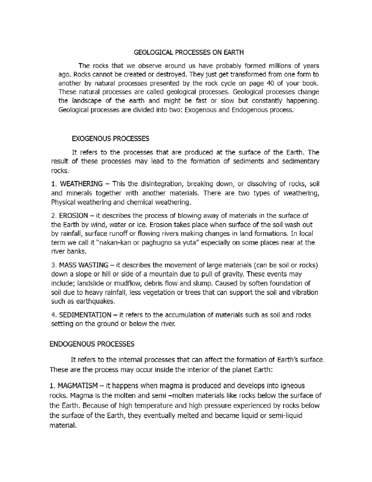 Earths processes notes - Earth Science - Studocu