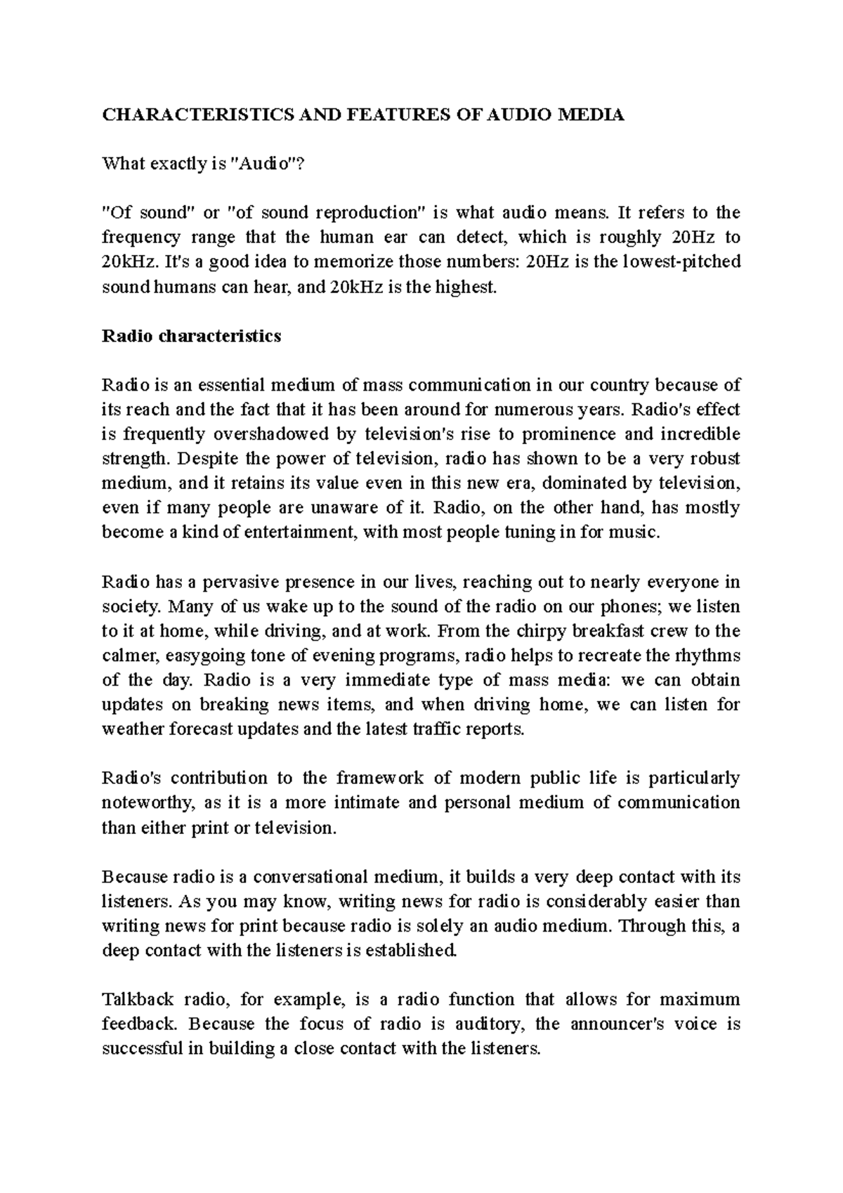 Characteristics AND Features OF Audio Media - CHARACTERISTICS AND ...