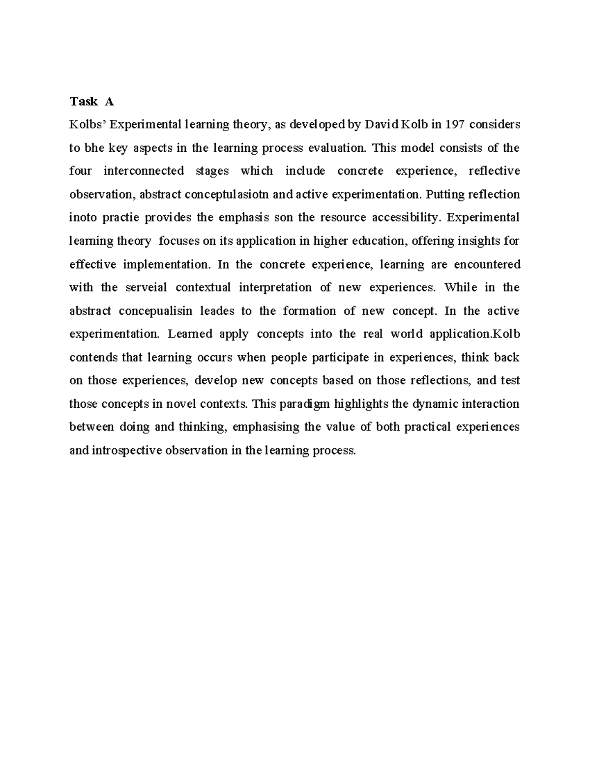 Kolb reflective model - Task A Kolbs’ Experimental learning theory, as ...