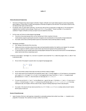 Lecture 6 - Class notes - Lecture 6 Operational Semantics To analyze ...