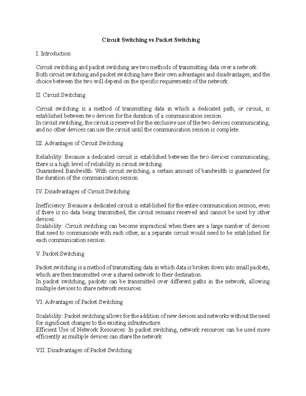 Circuit Switching Vs Packet Switching Introduction Circuit Switching