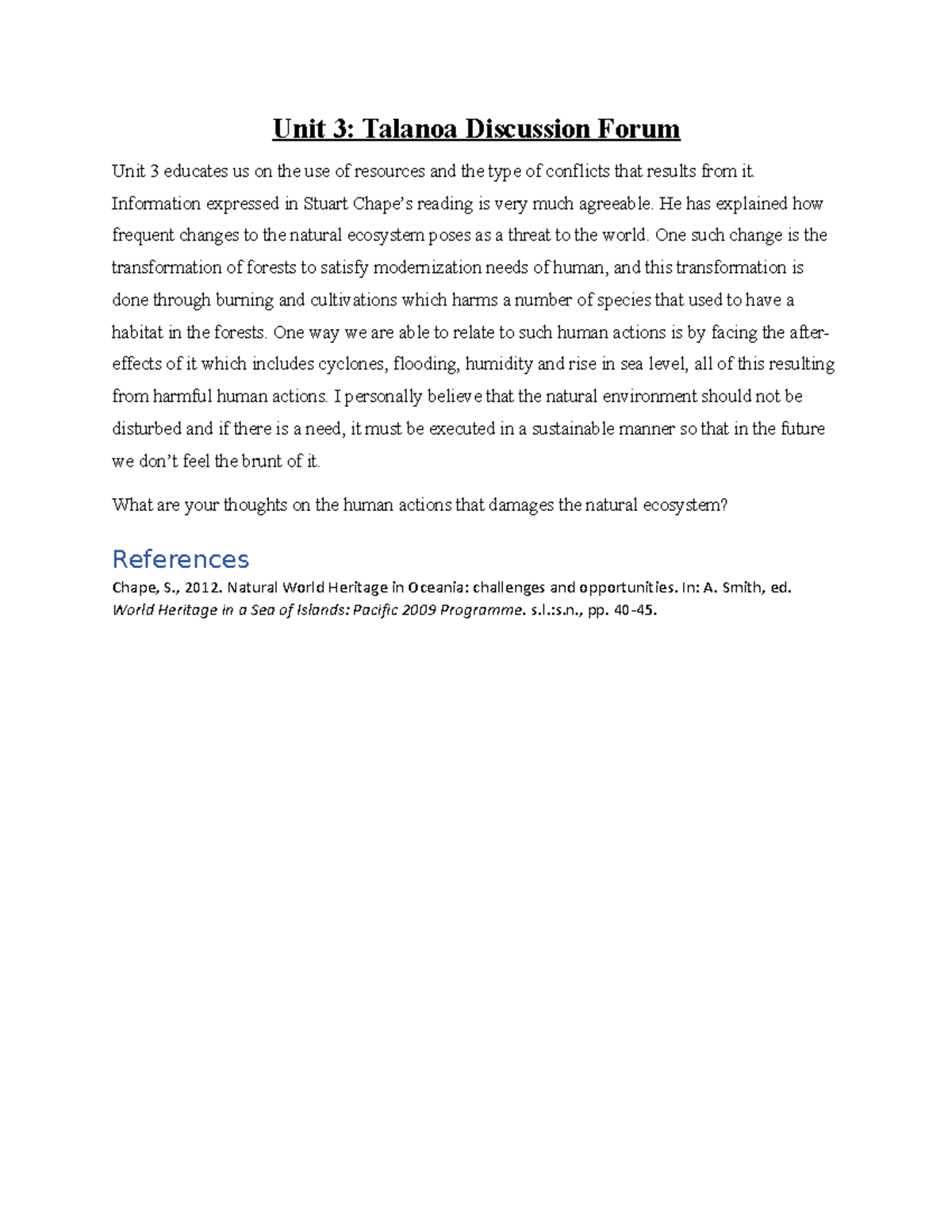 UU204 - DF - Discussion forum - Unit 3: Talanoa Discussion Forum Unit 3 ...