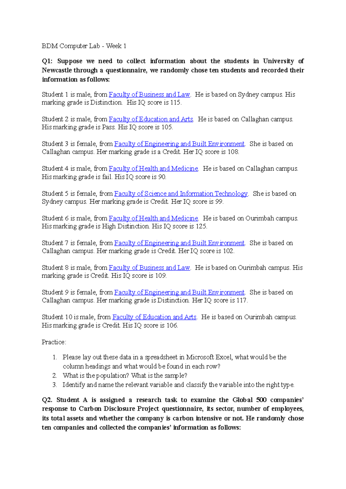 Week 1 Computer Lab business finance - PACC6003 - UoN - Studocu