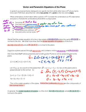06A Vector and Parametric Equations of the Plane (lesson) - Vector and ...