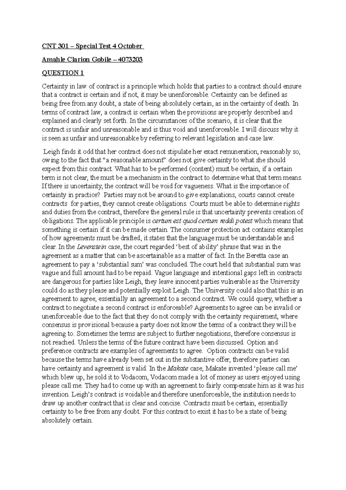 Special test 4 0ctober 2022 - CNT 301 – Special Test 4 October Amahle ...