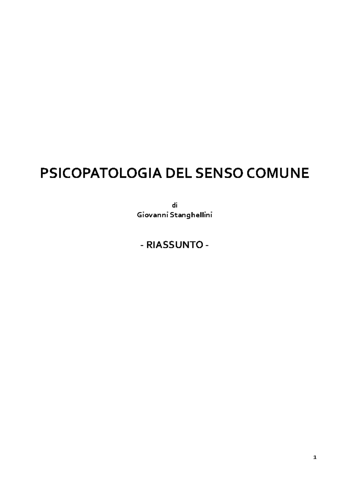 Psicopatologia del senso comune (Stanghellini) - PSICOPATOLOGIA DEL ...