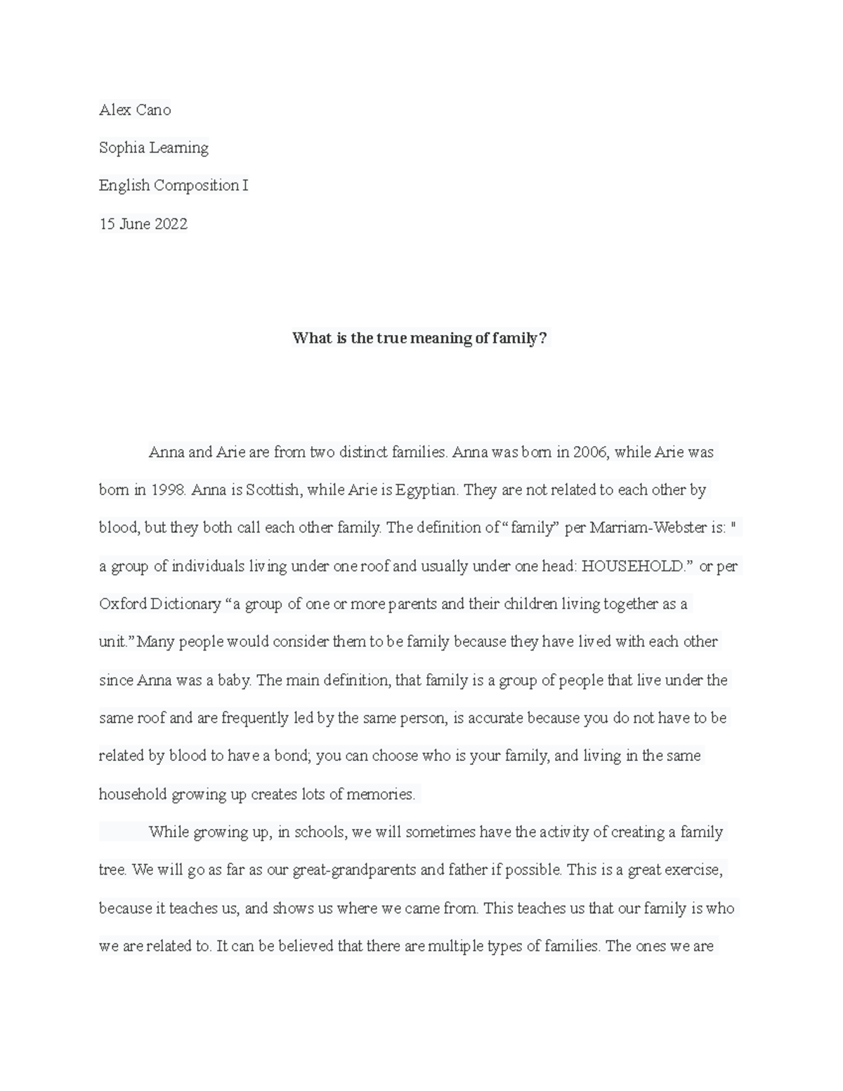 Informative essay - dsa - Alex Cano Sophia Learning English Composition ...