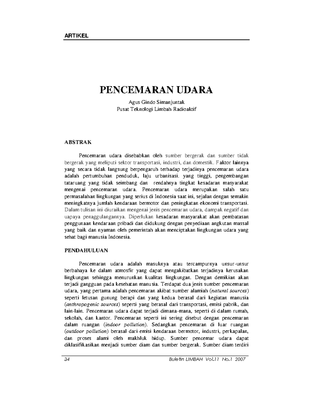 785 1361 1 SM - materi - ARTIKEL PENCEMARAN UDARA Agus Gindo ...