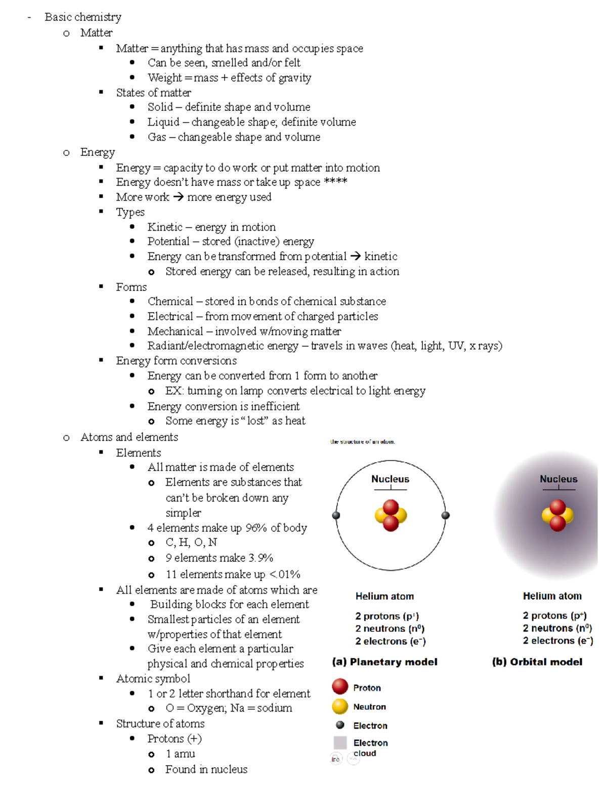 Chapter 2 - chem - Basic chemistry o Matter Matter = anything that has ...