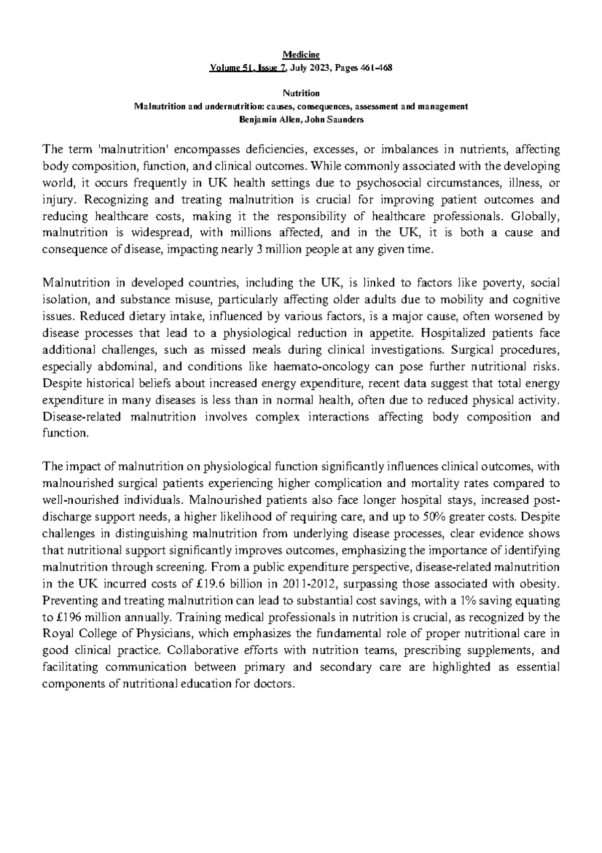 Activity Journal - The term 'malnutrition' encompasses deficiencies ...