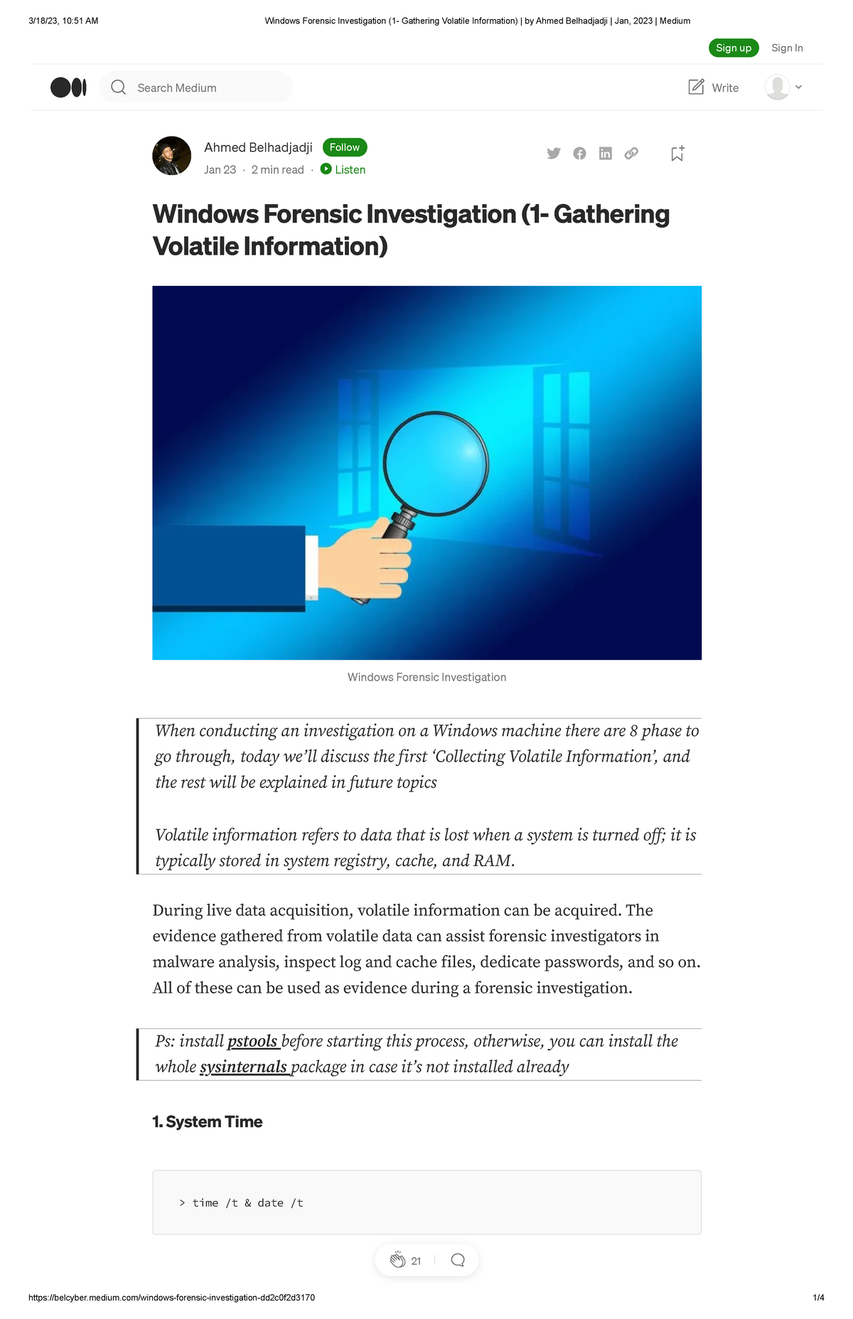 Windows Forensic Investigation (1- Gathering Volatile Information) - Ahmed Belhadjadji Follow ...