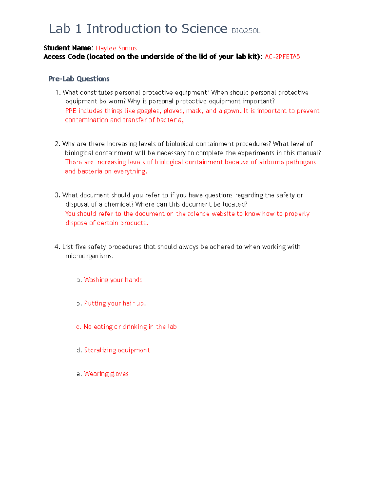 Lab 1 - Lab 1 - “Lab 1 Introduction to Science BIO250L” Student Name ...