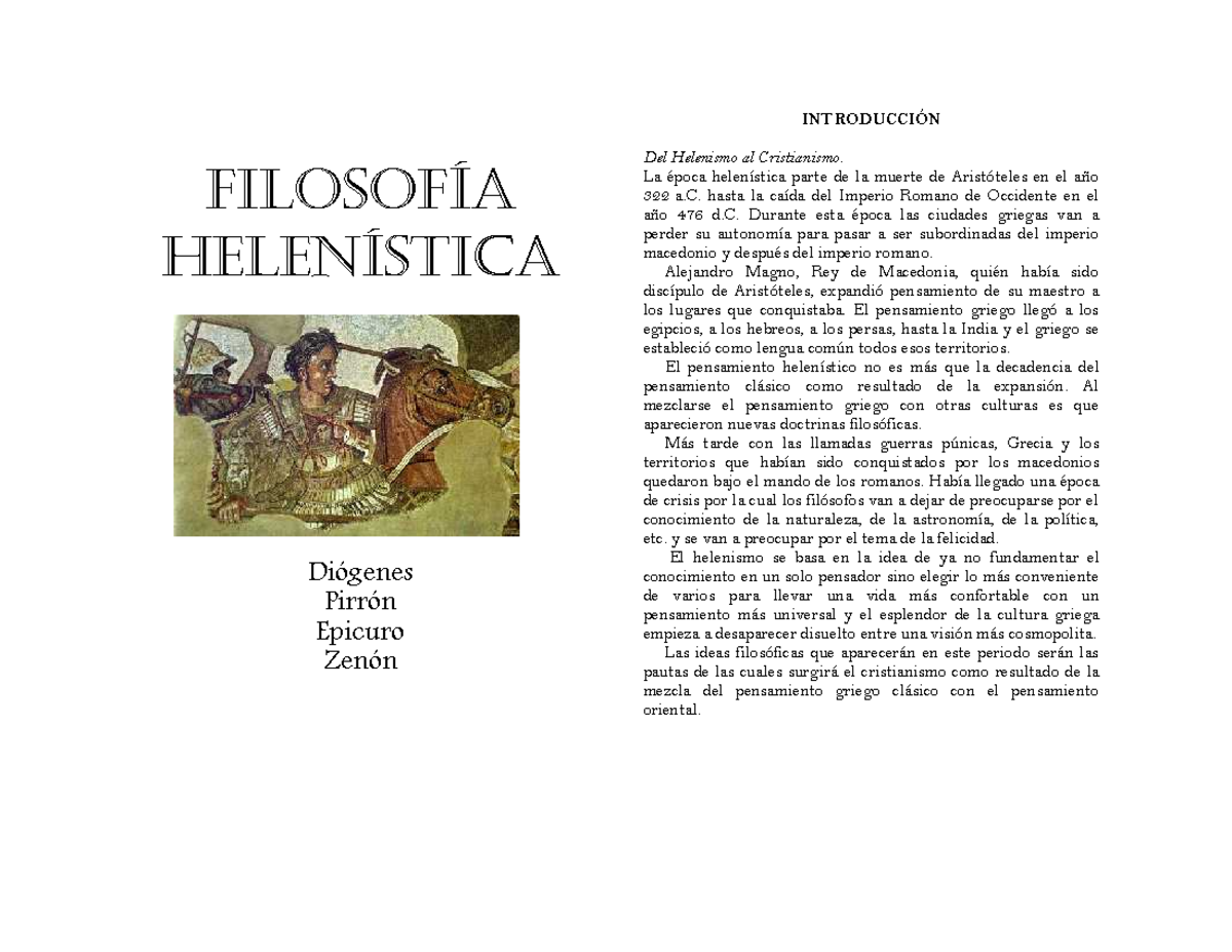 Filosofía helenística pdf - Filosofía helenística Diógenes Pirrón ...