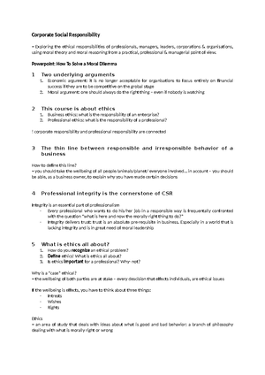 CSR Exam Notes - Corporate Social Responsibility - Questions that will ...