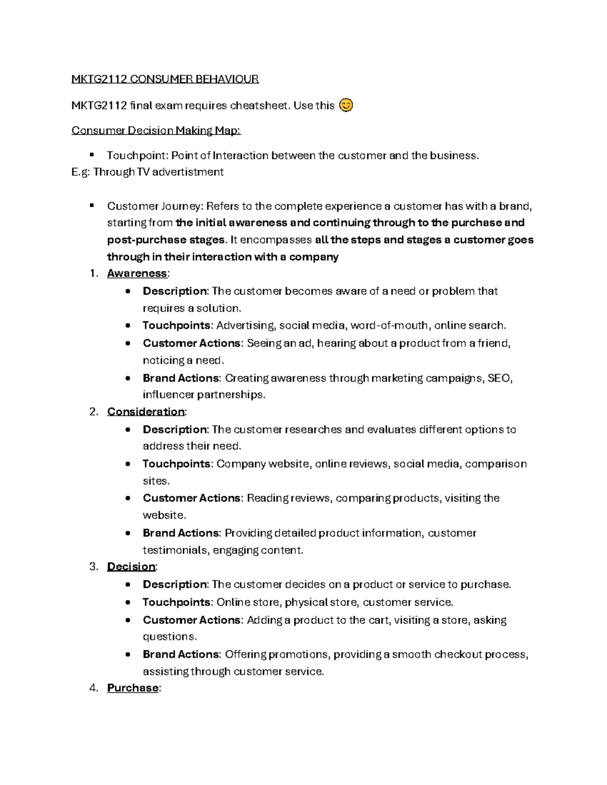 MKTG2112 Semester 1 2024 course summary - MKTG2112 CONSUMER BEHAVIOUR MKTG2112 final exam ...