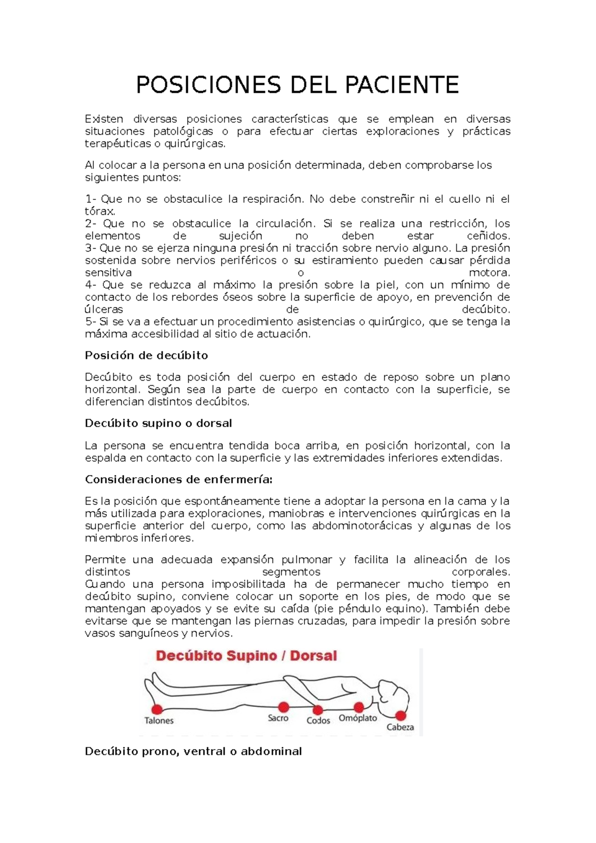 Posiciones DEL Paciente - POSICIONES DEL PACIENTE Existen diversas ...