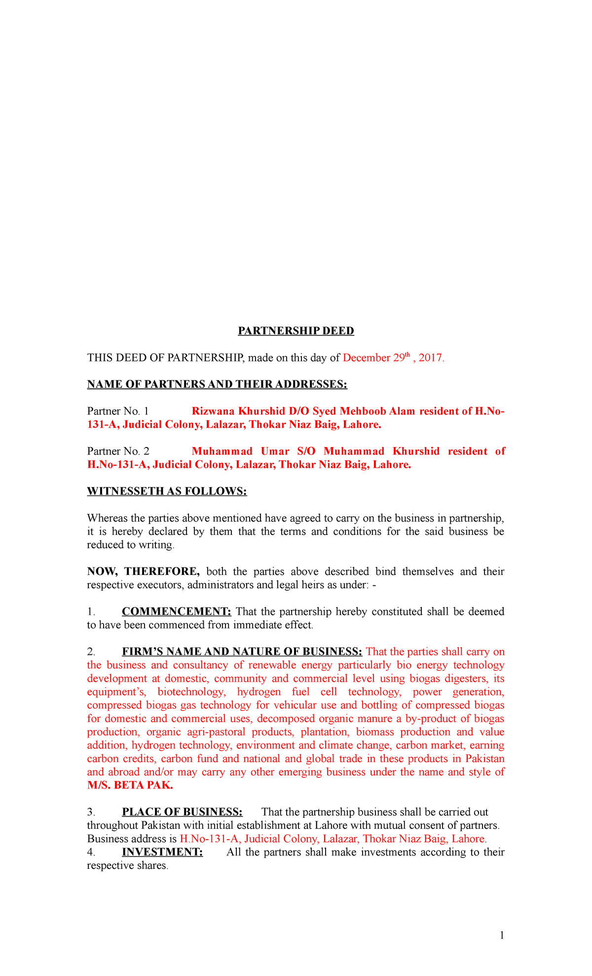 Partnership Deed-Agreement - PARTNERSHIP DEED THIS DEED OF PARTNERSHIP ...