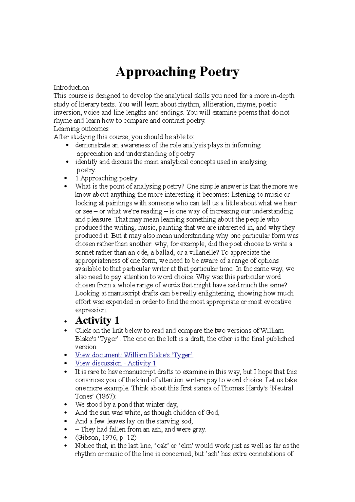 Approaching Poetry - Introduction This course is designed to develop ...