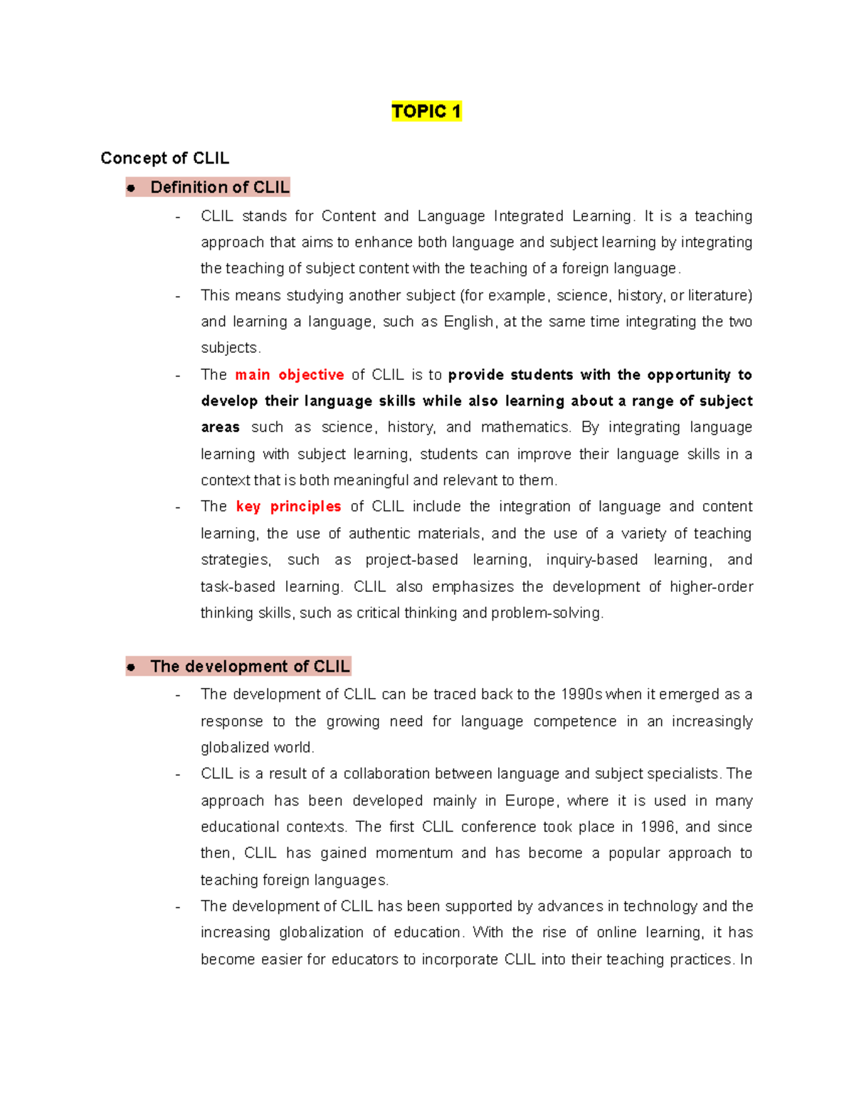 Concept of CLIL - TOPIC 1 Concept of CLIL Definition of CLIL CLIL ...