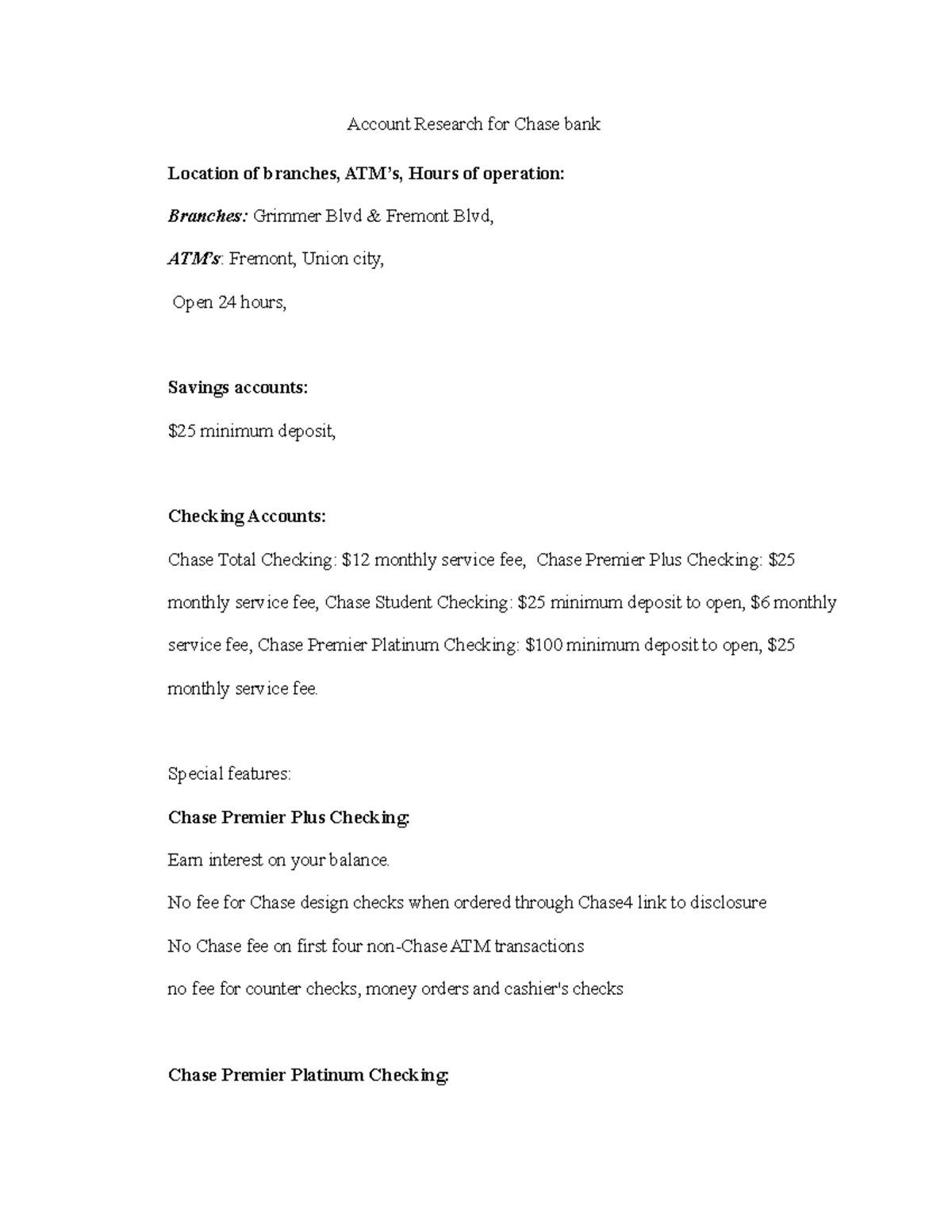 Account Research - lecture notes - Account Research for Chase bank ...