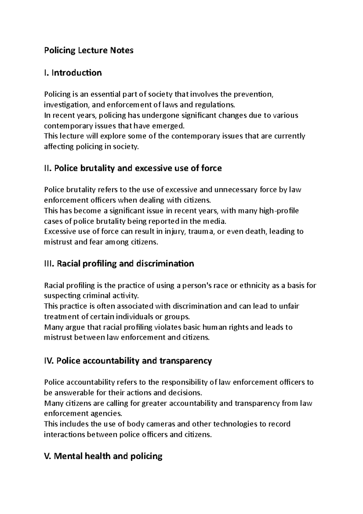 Policing Issues - In-depth notes on the topic - Policing Lecture Notes ...