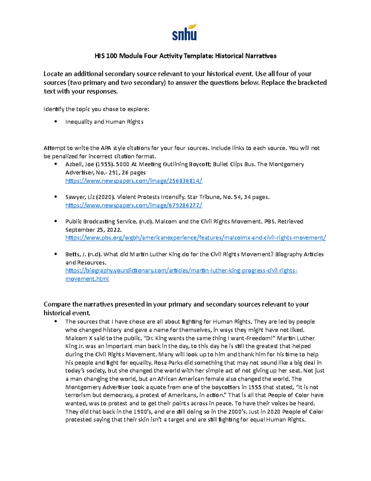 HIS 100 Module 4 - HIS 100 Module Four Activity Template: Historical ...