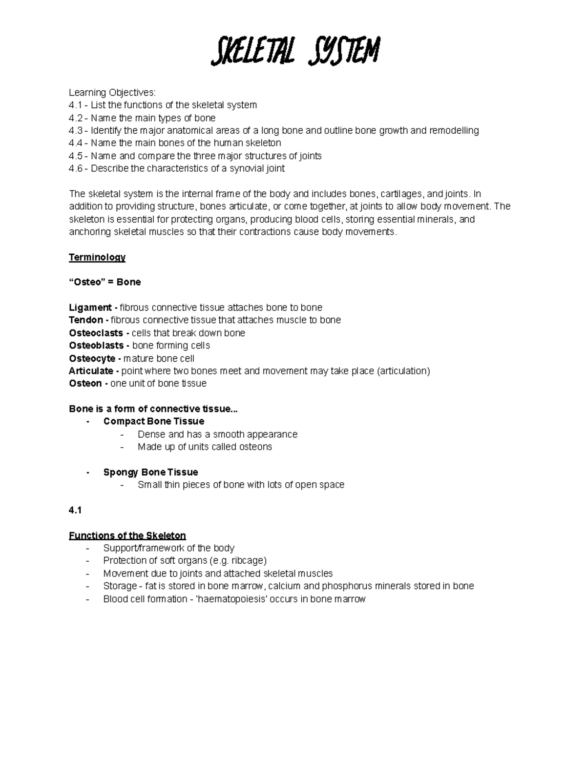 4 Skeletal System - WEEK 2 (Human Anatomy & Physiology 1) - SKELETAL ...