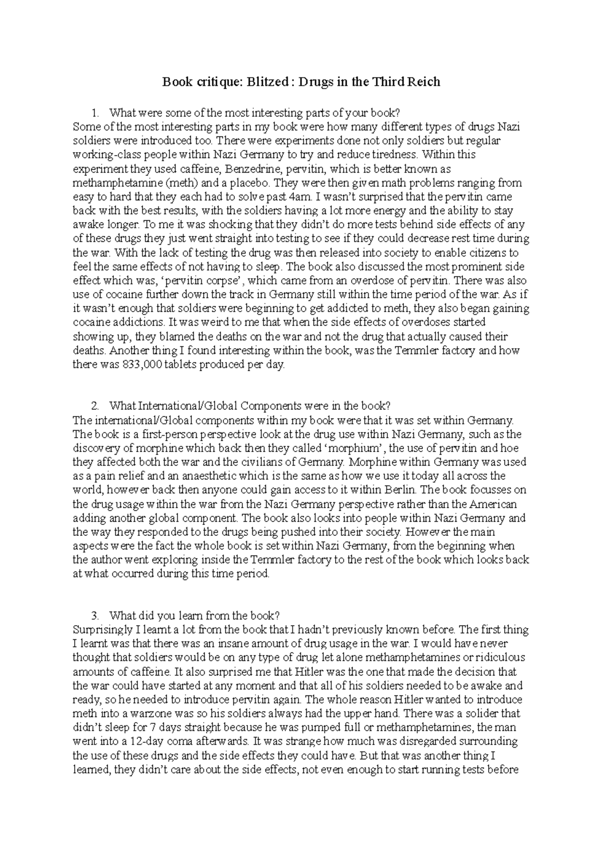 Book critique final project "Blitzed: Drugs in the third Reich" - Book ...