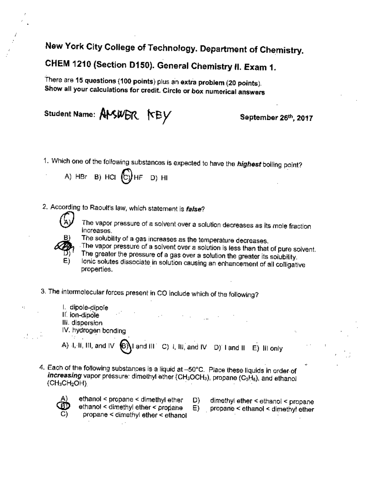Exam_1_Answer_Key - CHEM 1210 - Studocu