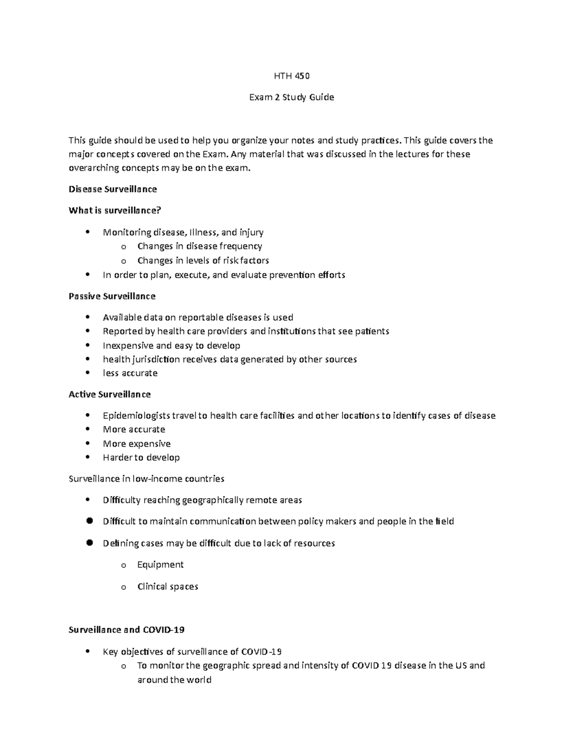 HTH 450 Exam 2 Study Guide - HTH 450 Exam 2 Study Guide This guide ...