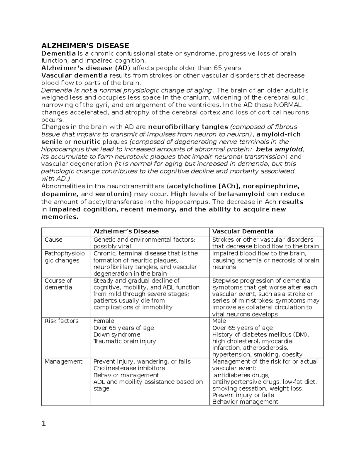 MDC4 exam 1 study by modules - ALZHEIMER’S DISEASE Dementia is a ...