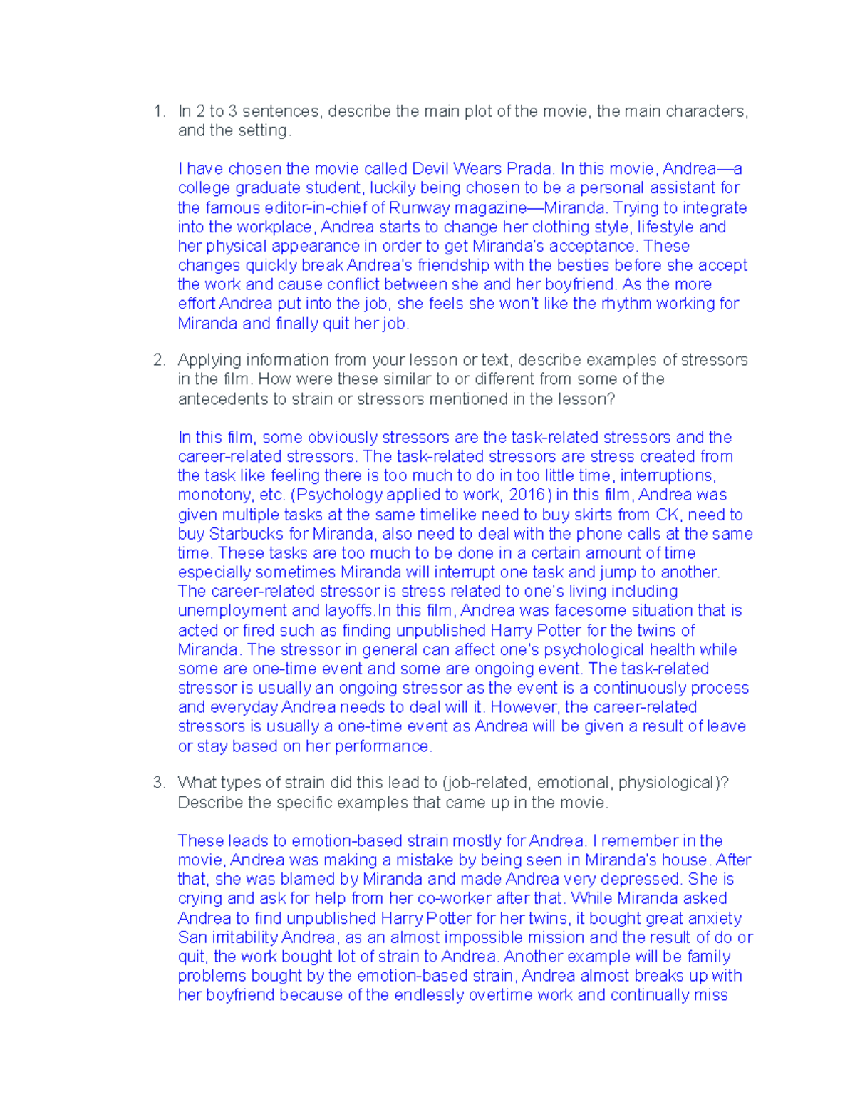 Stress in movie - In 2 to 3 sentences, describe the main plot of the ...