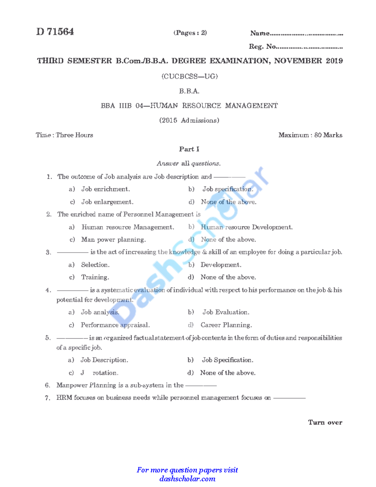 HRM-2019 - D71564 (Pages: 2) Name ...