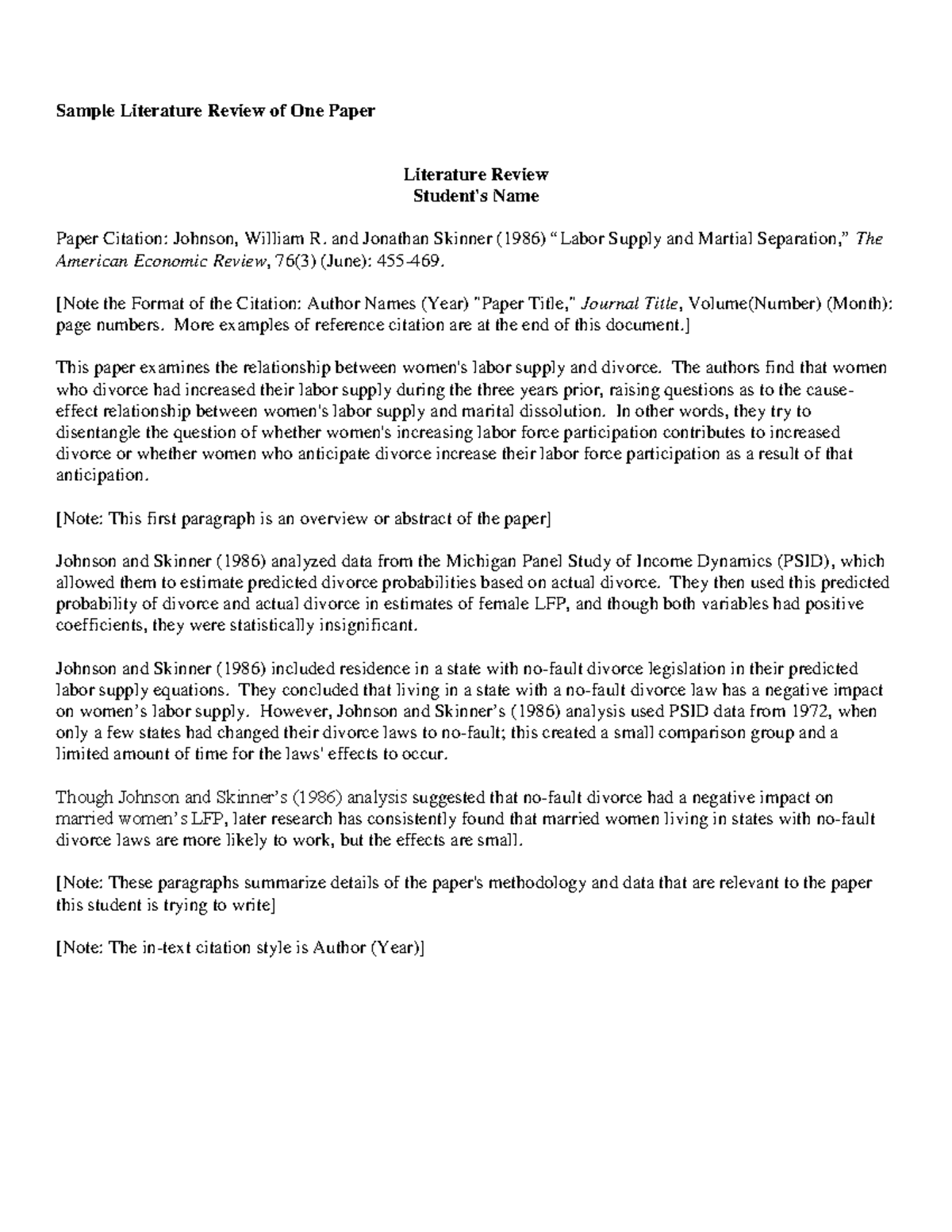 Litreviewsample - Sample Literature Review of One Paper Literature ...