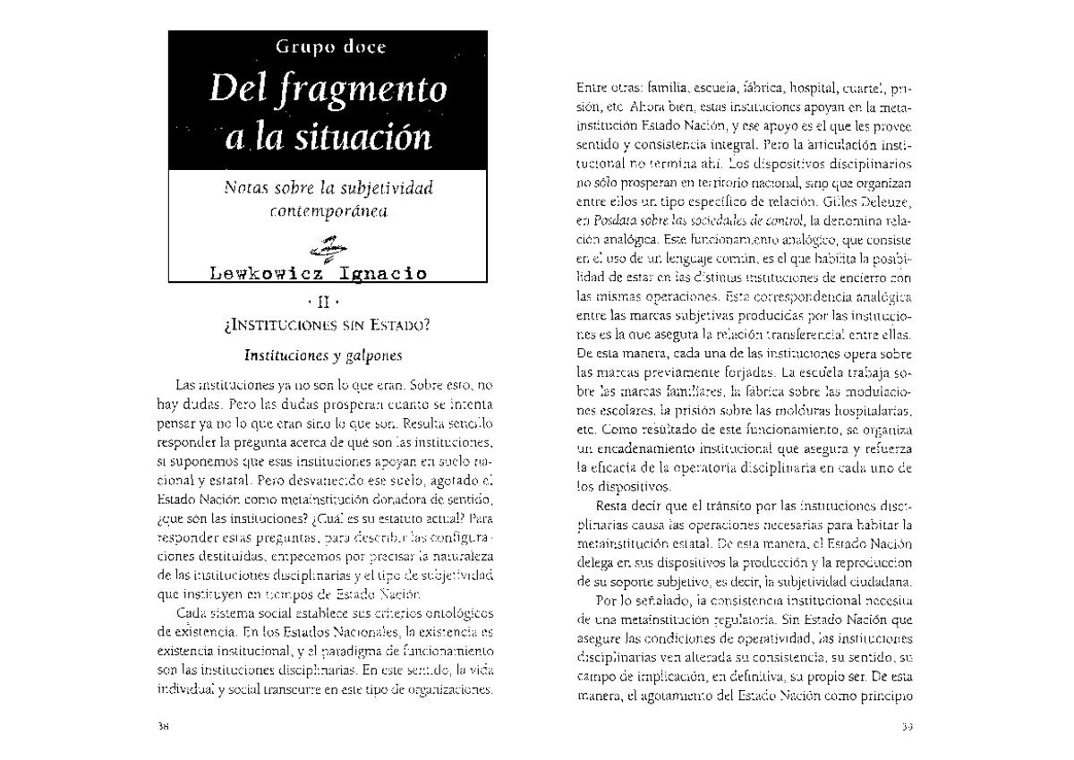 Lewkowicz - Del fragmento a la situación. Cap. II y IIl - Grupo doce ...
