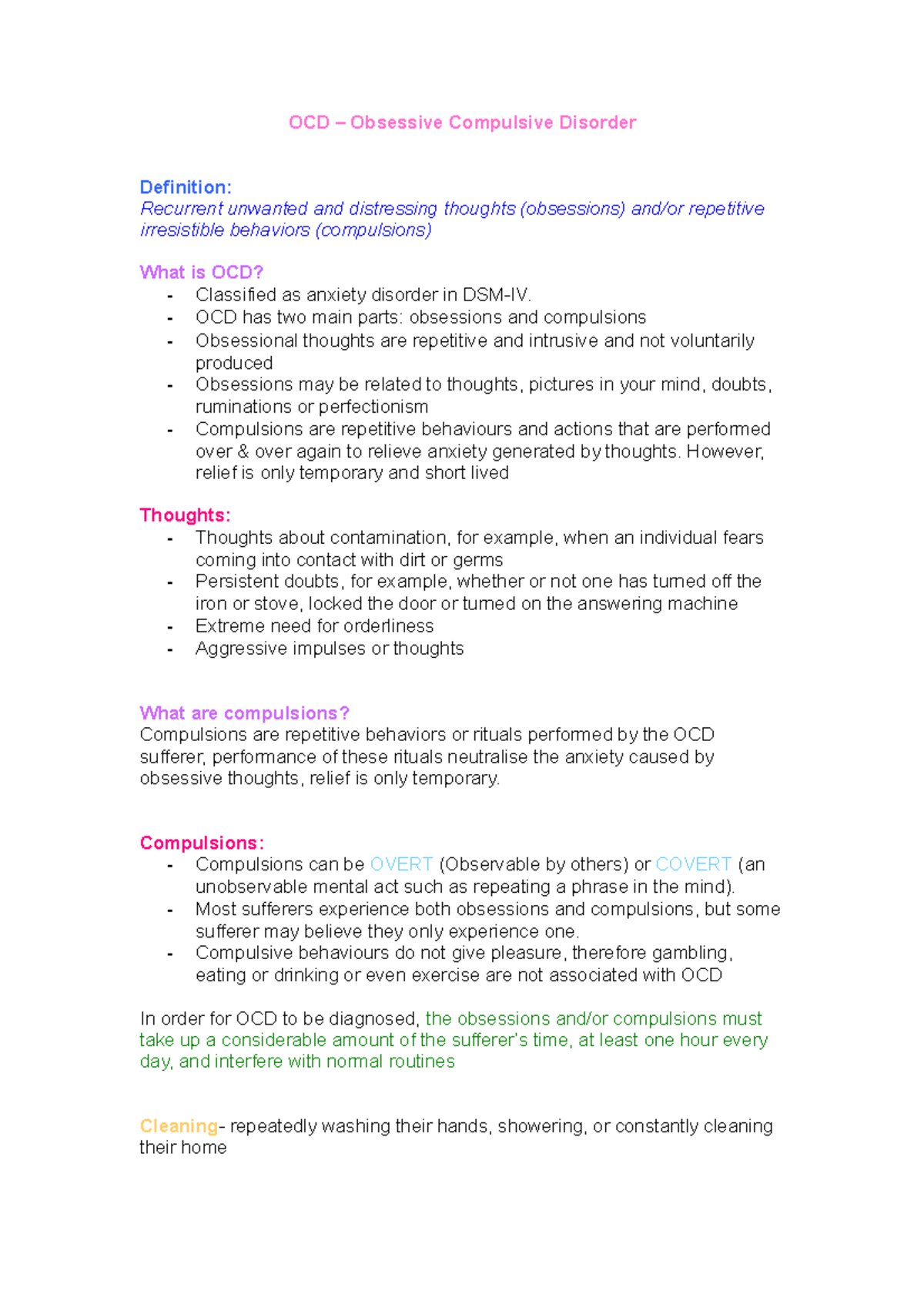 OCD – Obsessive Compulsive Disorder - However, relief is only temporary ...