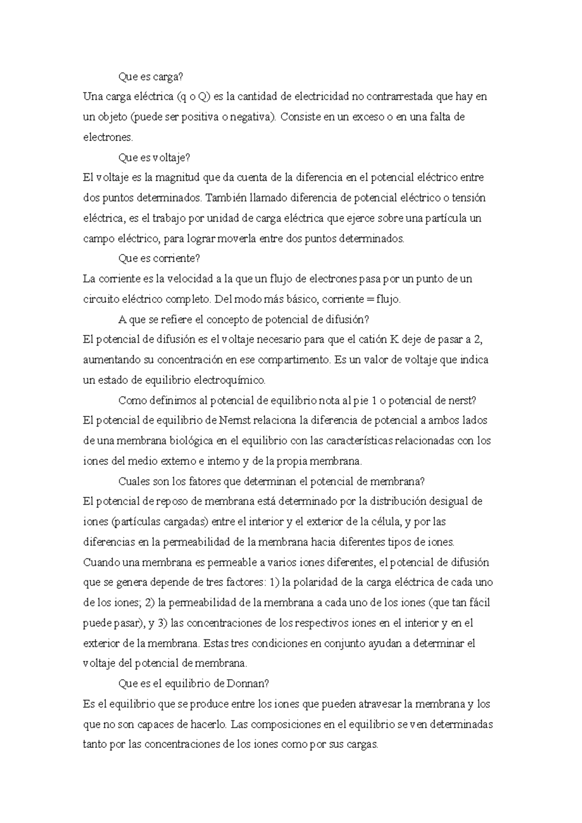 Conceptos Fisiologia - Que es carga? Una carga eléctrica (q o Q) es la ...