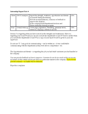 Internship Report Part 3 - Accomplishment Achievement made, e., work ...