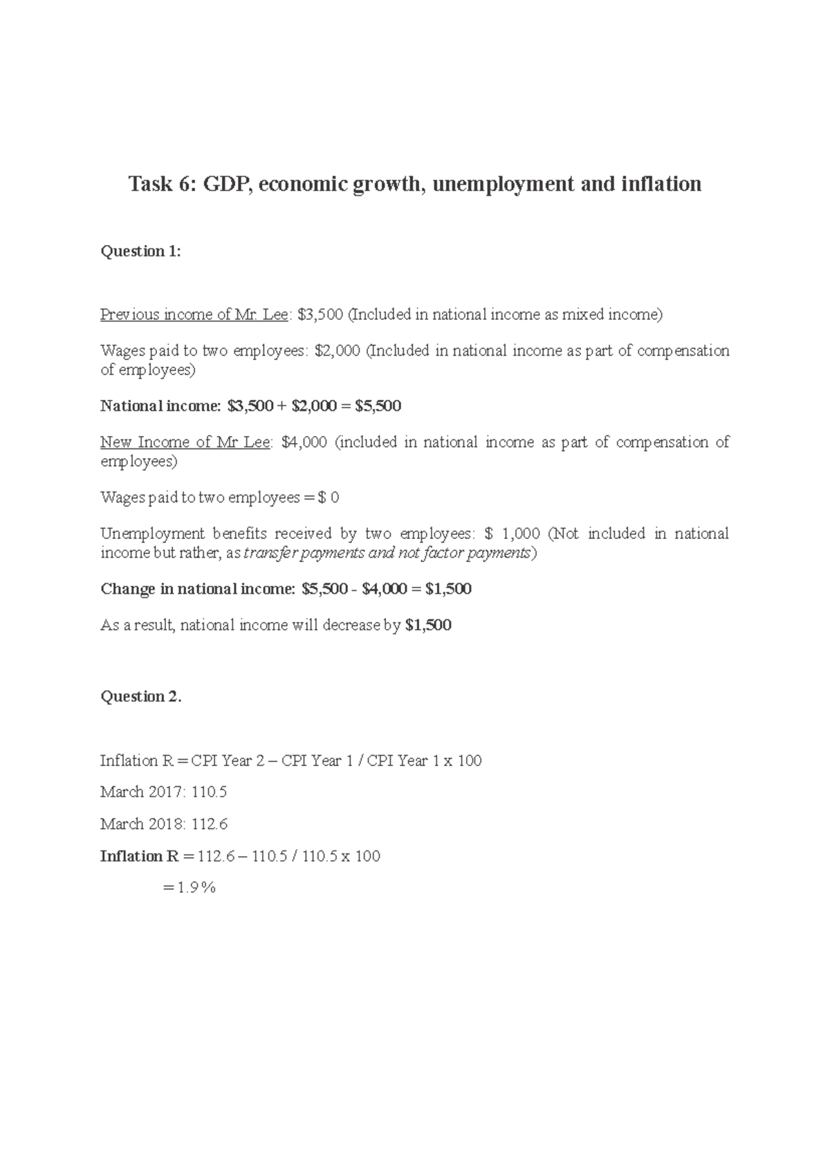 Eco Assessment 1 C - Task 6: GDP, economic growth, unemployment and ...
