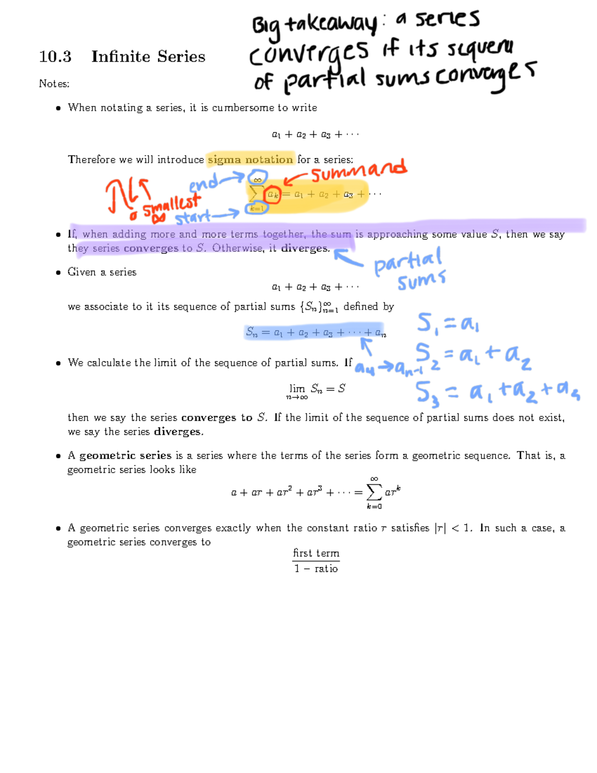 Infinite Series 10 Infinite Series Notes When Notating A Series It Is Cumbersome To Write A