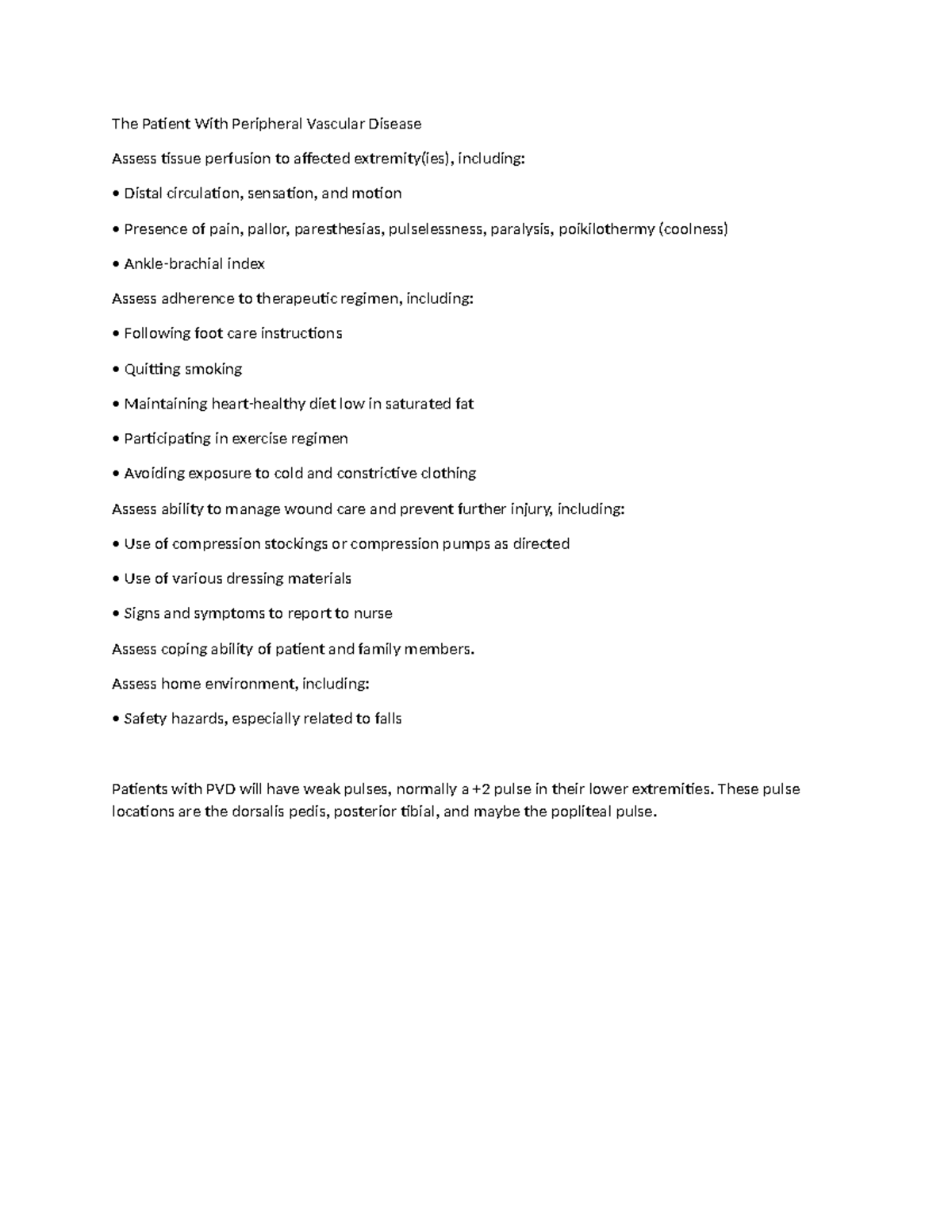 Pvd and pad - Summary Fundamentals Of Nursing Care - The Patient With ...