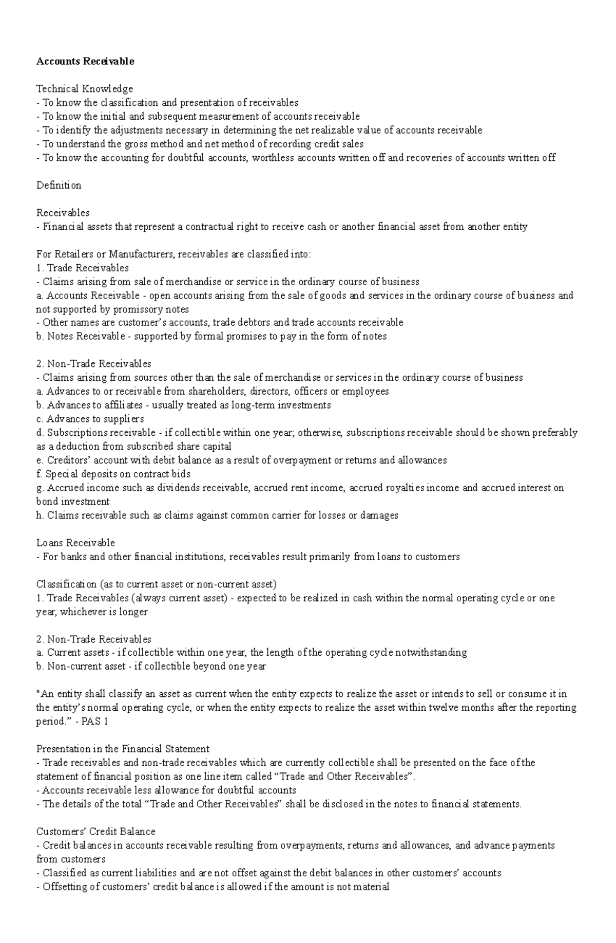 Accounts Receivable - Notes - Accounts Receivable Technical Knowledge ...