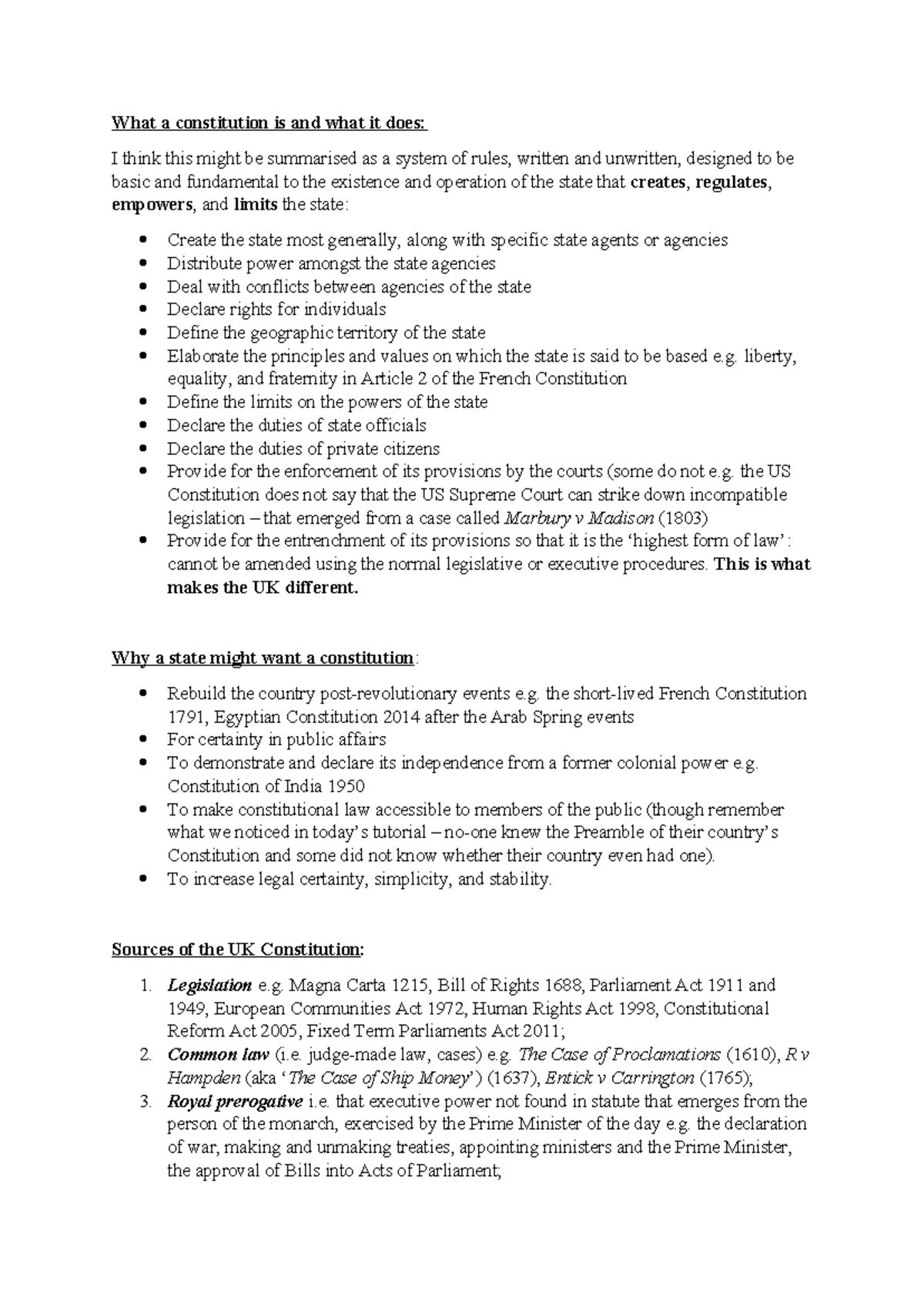 Tutorial One LW103 - What a constitution is and what it does: I think ...