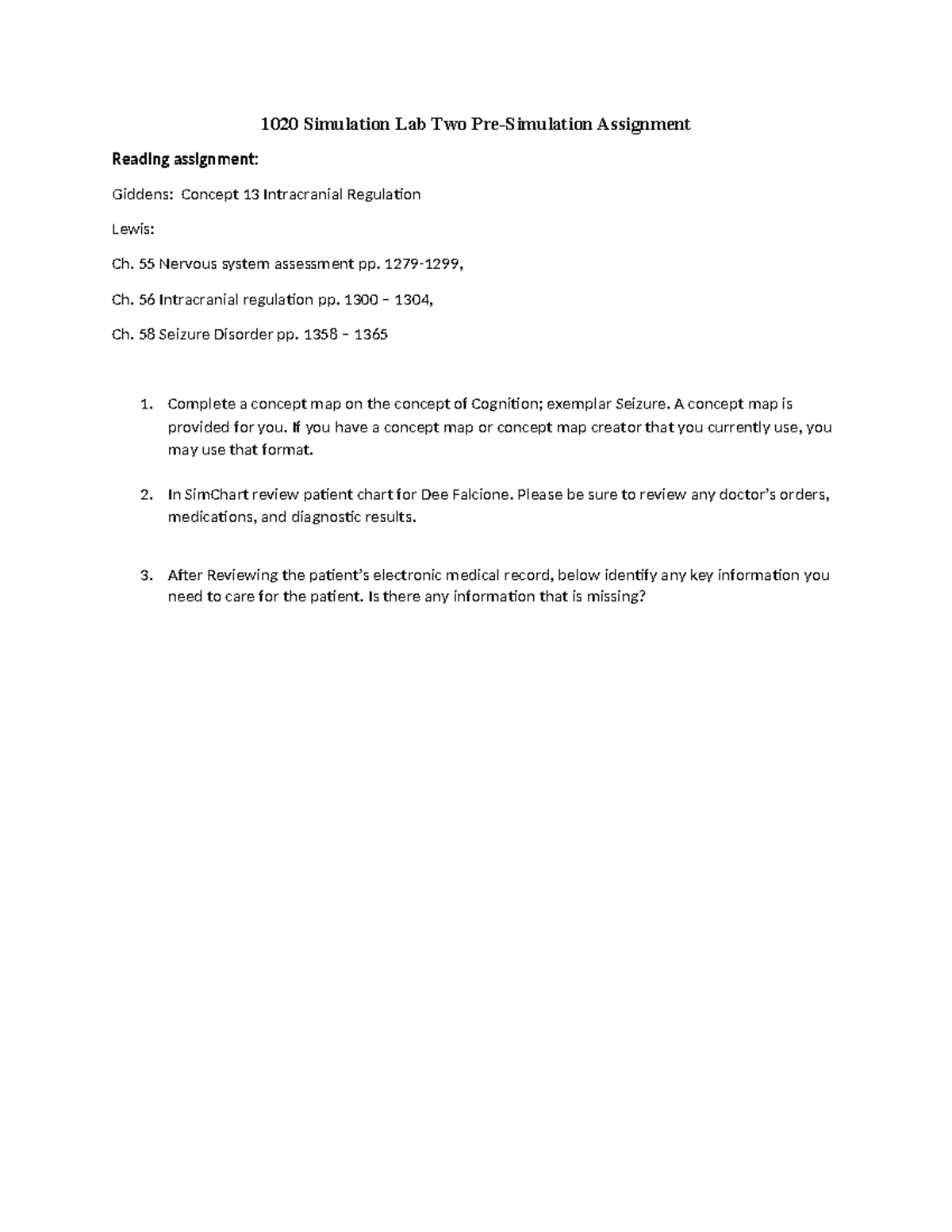 1020 Pre Sim Assignment Cognition 2022 1020 Simulation Lab Two Pre Simulation Assignment