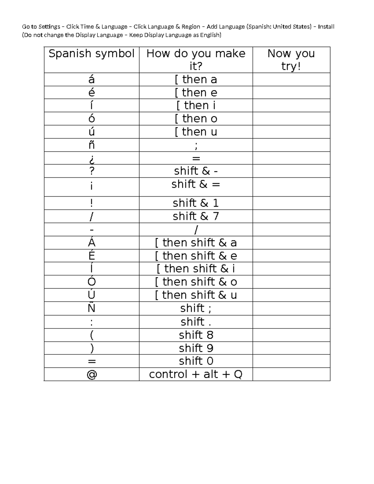 Spanish Keyboard Practice - Go to Settings – Click Time & Language ...