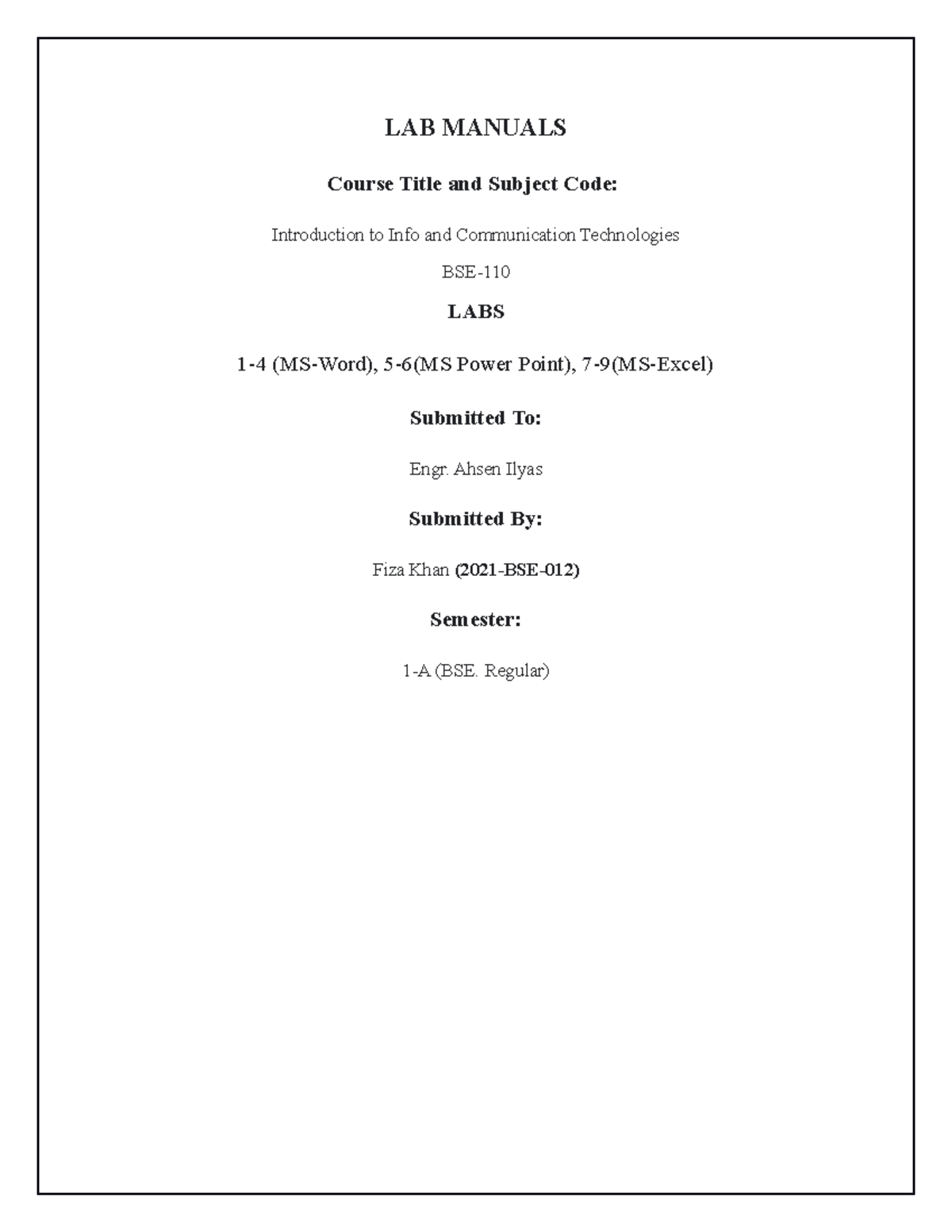 Lab 1, 2 - this document gives the detailed information about the course of the applied - LAB ...