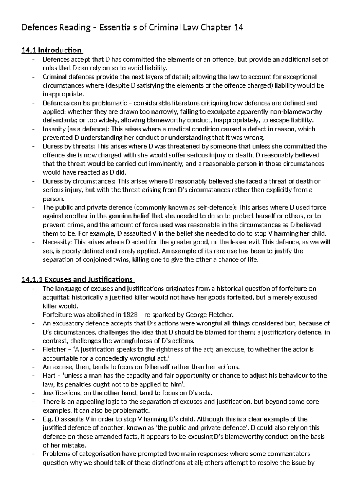 Defences Reading - Criminal defences provide the next layers of detail ...