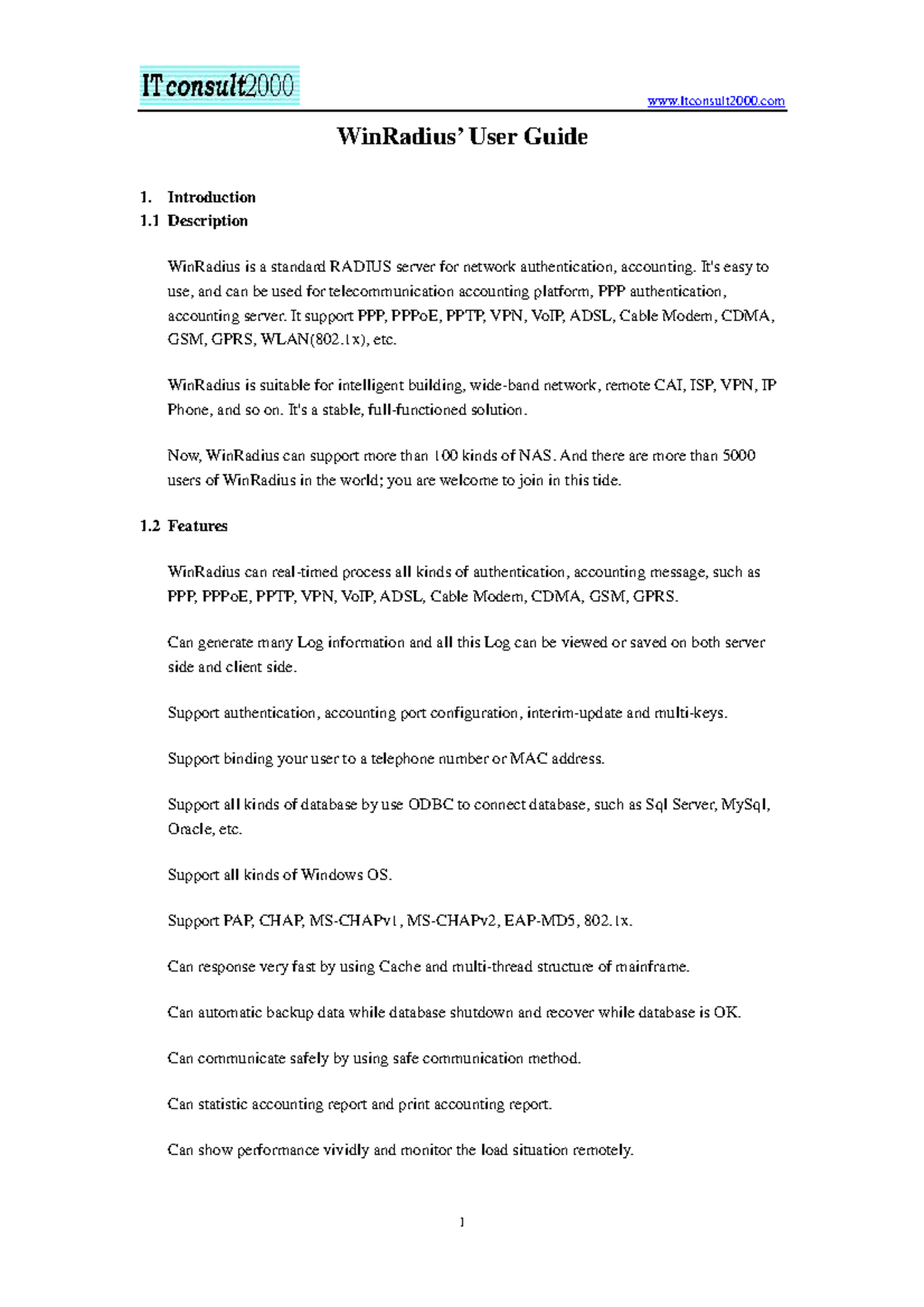 User Guide - WinRadius’ User Guide Introduction 1 Description WinRadius ...