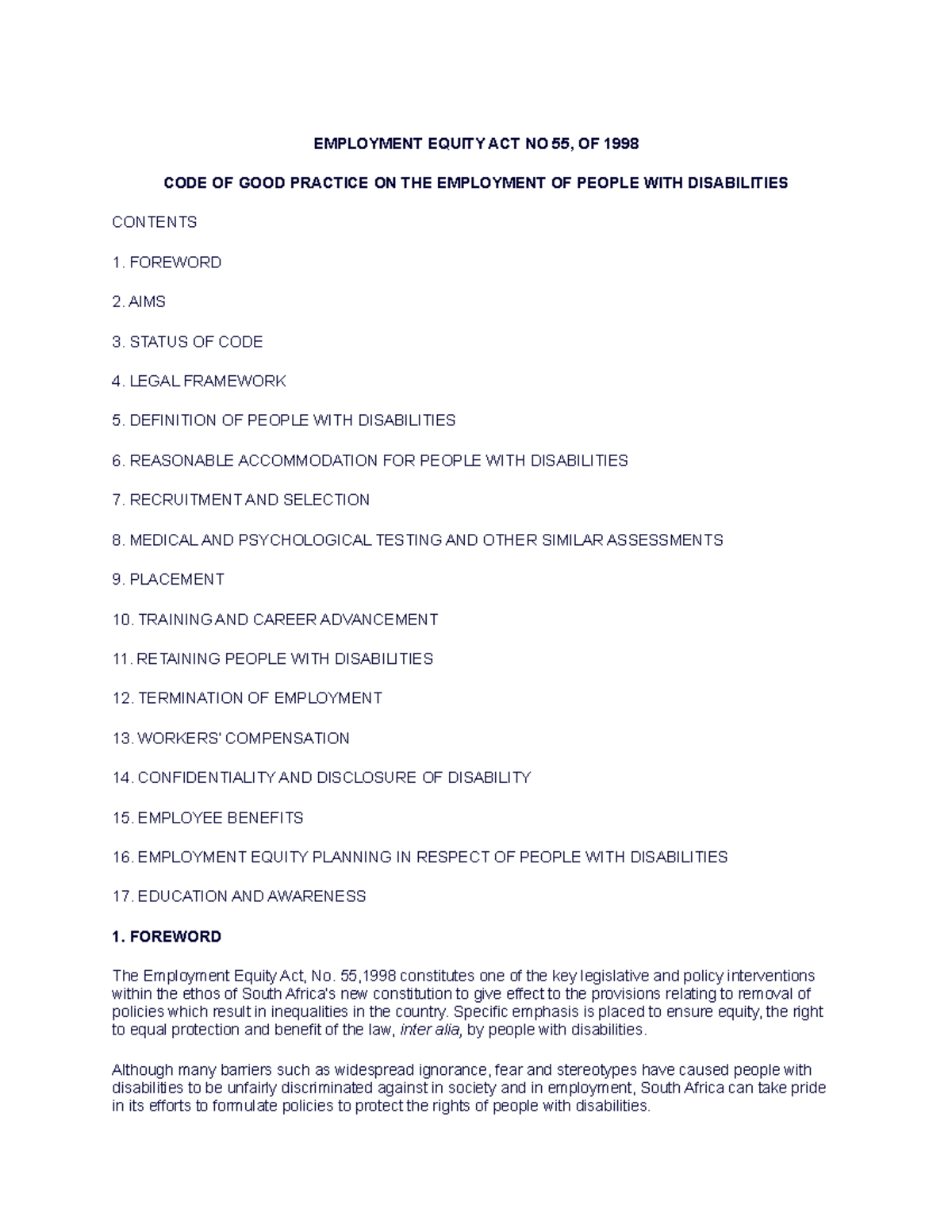 EEA CODE OF GOOD Practice ON THE Employment OF People WITH Disabilities ...